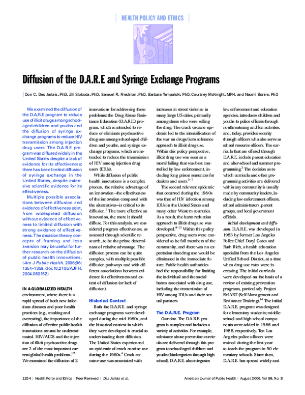 (PDF) Diffusion of the D.A.R.E and Syringe Exchange Programs