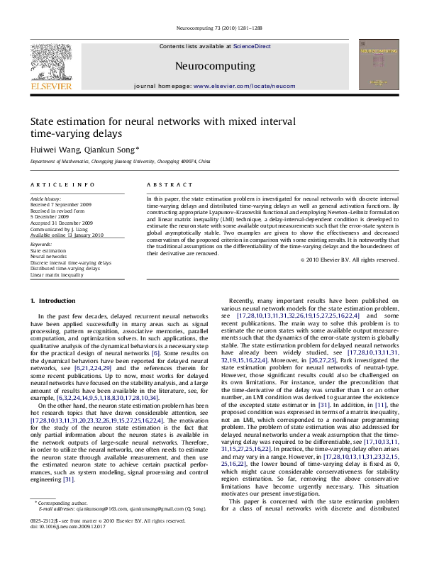 Pdf State Estimation For Neural Networks With Mixed Interval Time