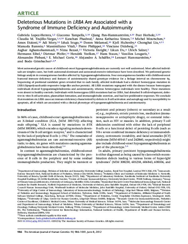(PDF) Deleterious Mutations in LRBA Are Associated with a Syndrome of ...