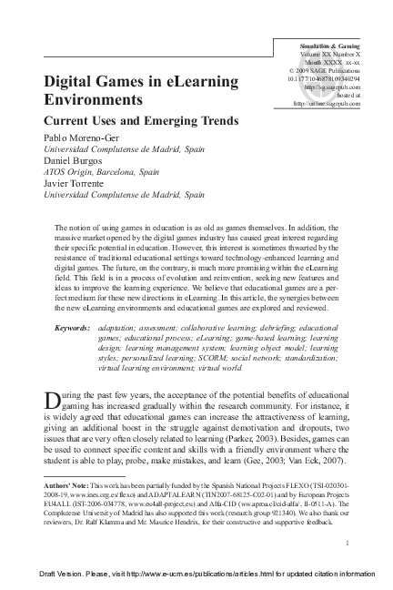(PDF) Digital Games in eLearning Environments: Current Uses and Emerging Trends
