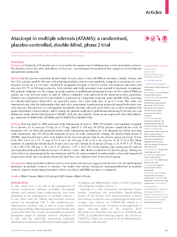 (PDF) Atacicept in multiple sclerosis (ATAMS): a randomised, placebo ...