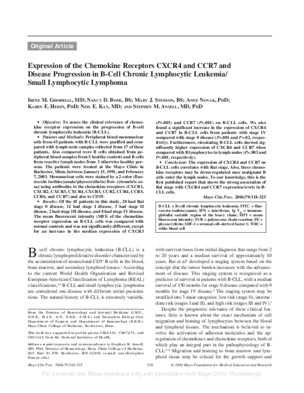 (PDF) Expression of the chemokine receptors CXCR4 and CCR7 and disease ...