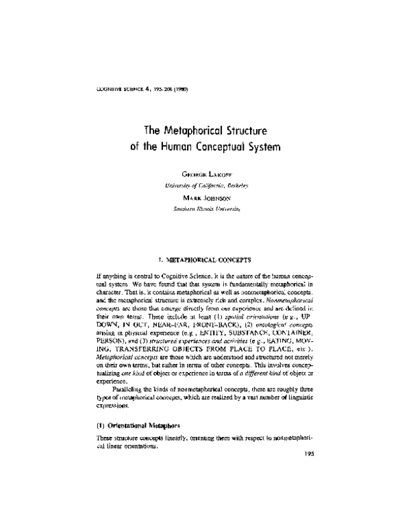 (PDF) The Metaphorical Structure of the Human Conceptual System