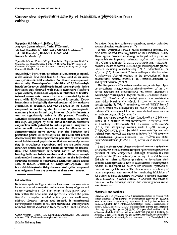 Pdf Cancer Chemopreventive Activity Of Brassinin A Phytoalexin From