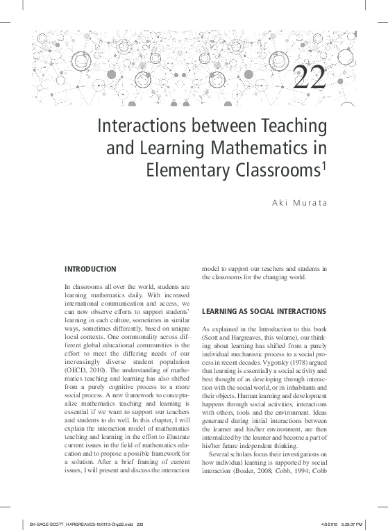 (PDF) Interactions between teaching and learning mathematics in ...