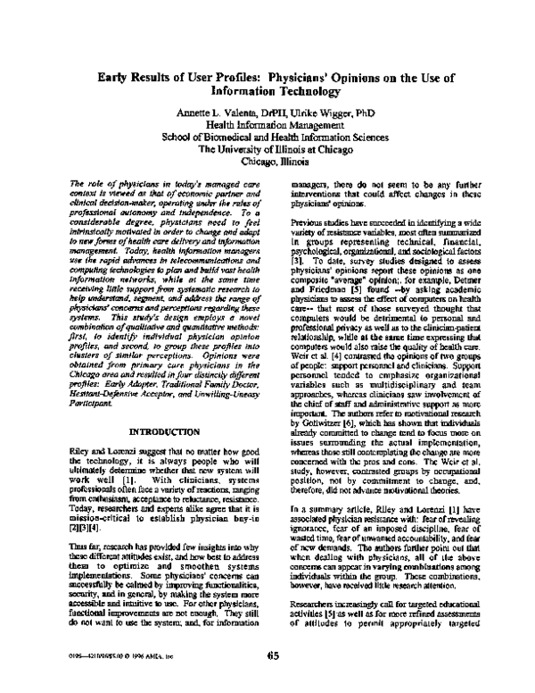 (PDF) Early results of user profiles: physicians' opinions on the use ...