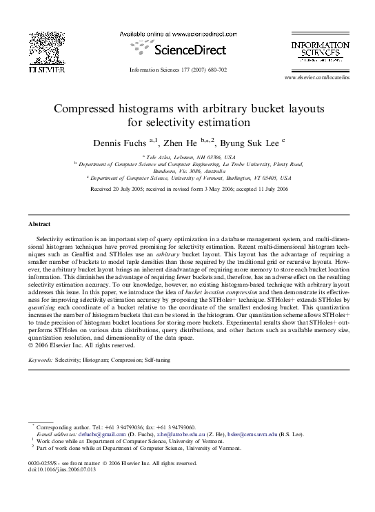 Pdf Compressed Histograms With Arbitrary Bucket Layouts For
