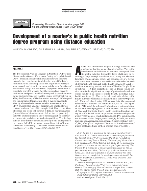 (PDF) Development of a master's in public health nutrition degree ...