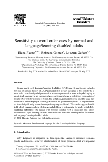 (PDF) Sensitivity to word order cues by normal and language/learning ...