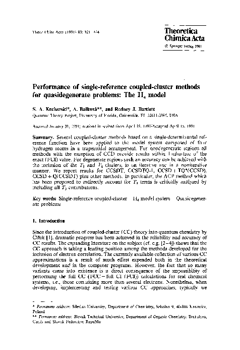 Pdf Performance Of Single Reference Coupled Cluster Methods For Quasidegenerate Problems The