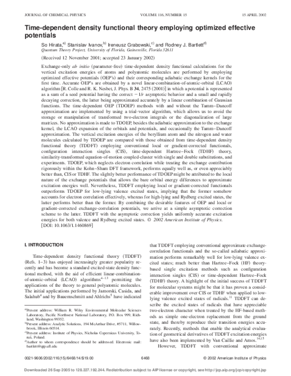 Pdf Time Dependent Density Functional Theory Employing Optimized