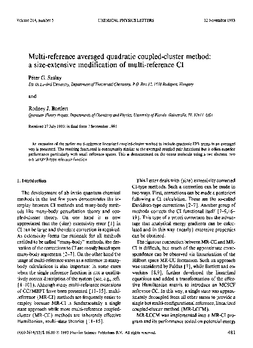 Pdf Multi Reference Averaged Quadratic Coupled Cluster Method A Size