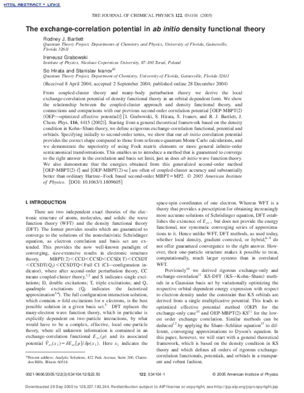 (PDF) The exchange-correlation potential in ab initio density functional theory