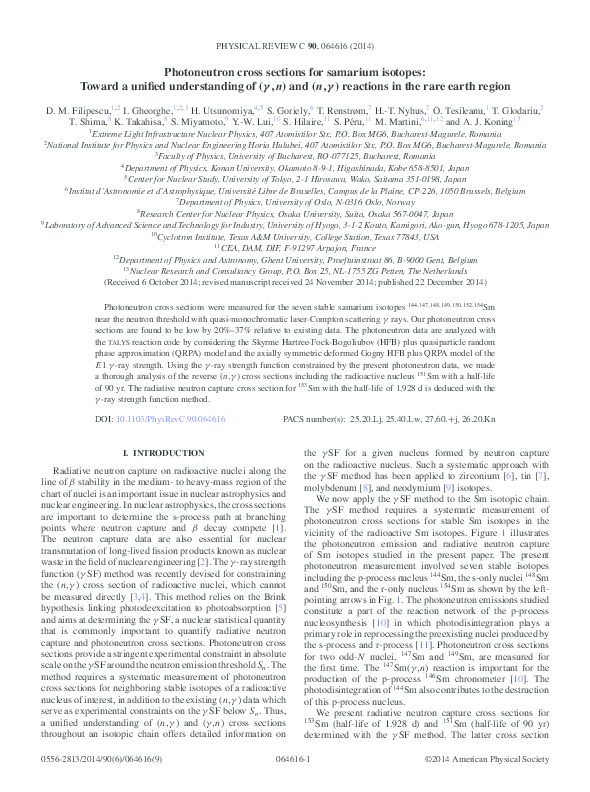 (PDF) Photoneutron cross sections for samarium isotopes: Toward a ...