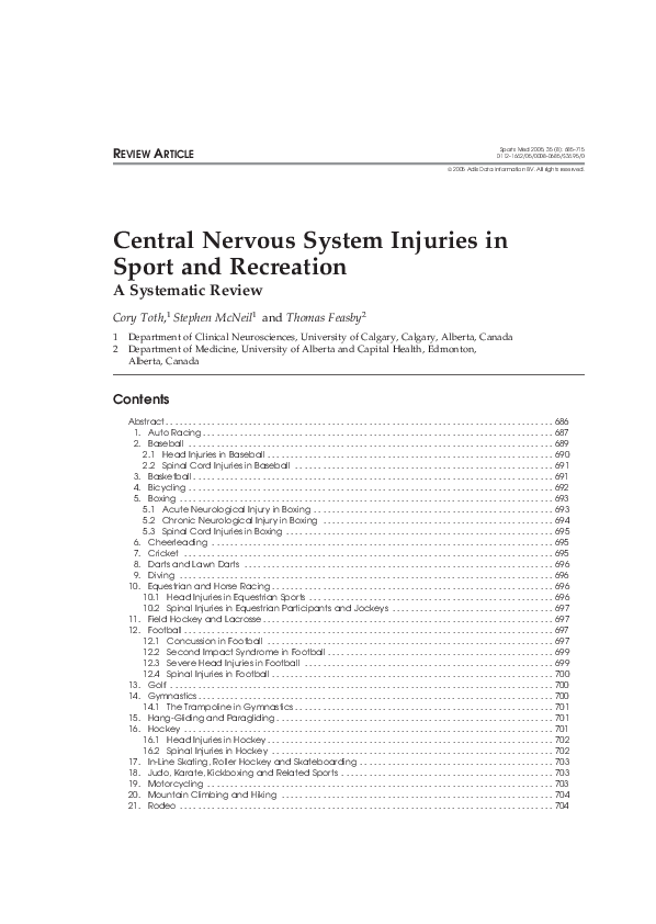 (PDF) Peripheral Nervous System Injuries in Sport and Recreation