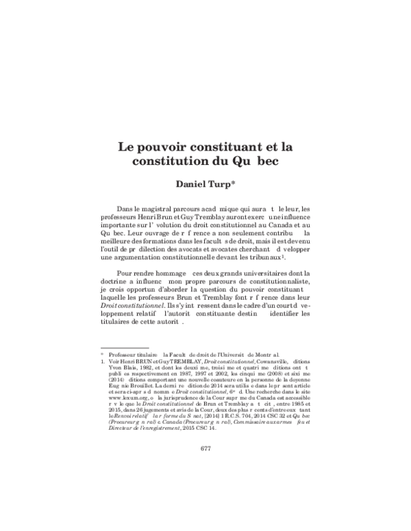 (PDF) Le pouvoir constituant et la constitution du Québec