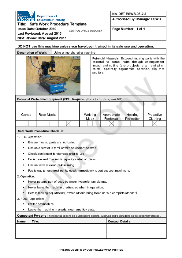 (DOC) DO NOT use this machine unless you have been trained in its safe ...