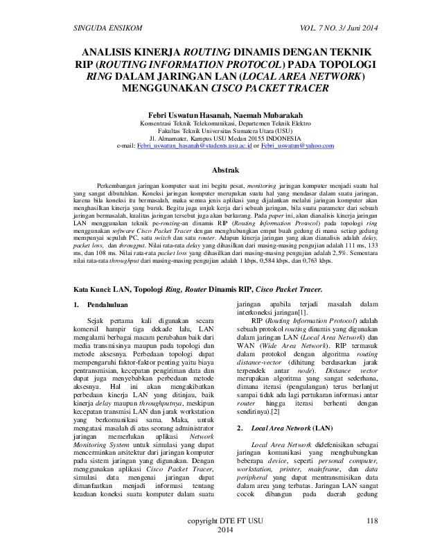 Pdf Analisis Kinerja Routing Dinamis Dengan Teknik Rip Routing