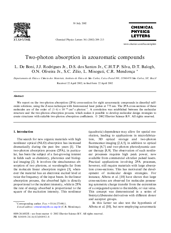 (PDF) Two-photon absorption in azoaromatic compounds