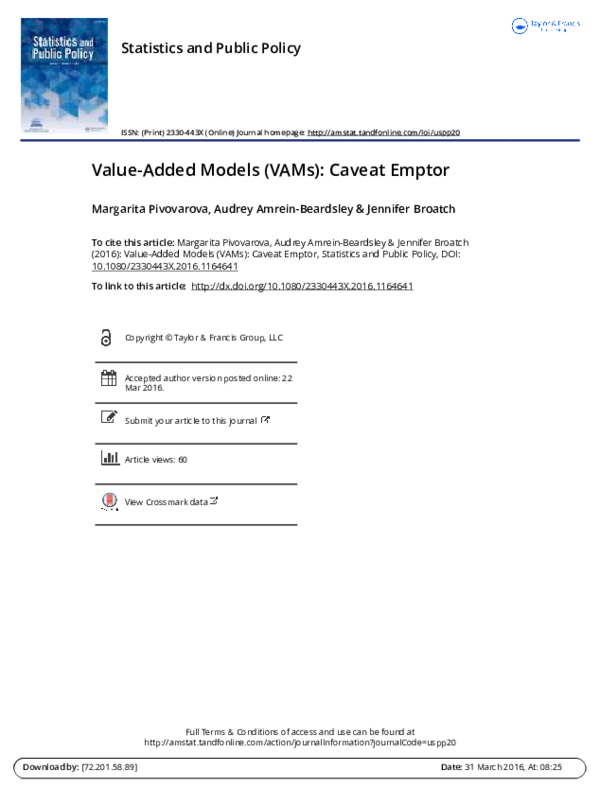 (PDF) Value-Added Models (VAMs): Caveat Emptor