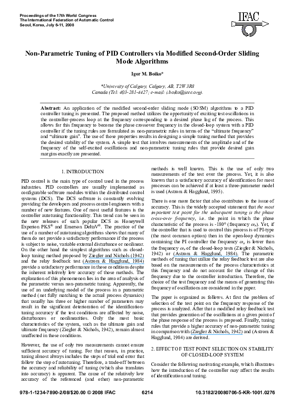Pdf Non Parametric Tuning Of Pid Controllers Via Modified Second Order Sliding Mode Algorithms