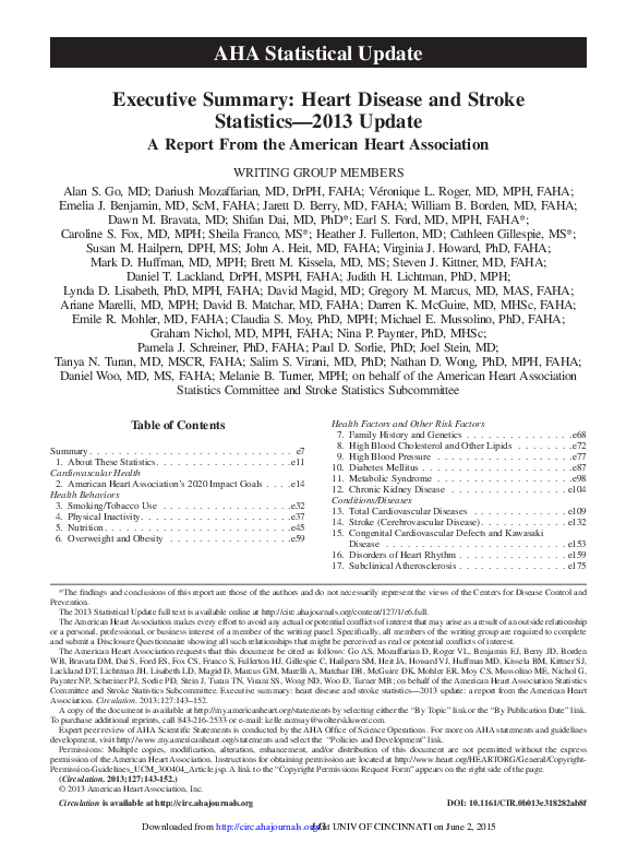 (PDF) Executive Summary: Heart Disease and Stroke Statistics--2013 ...