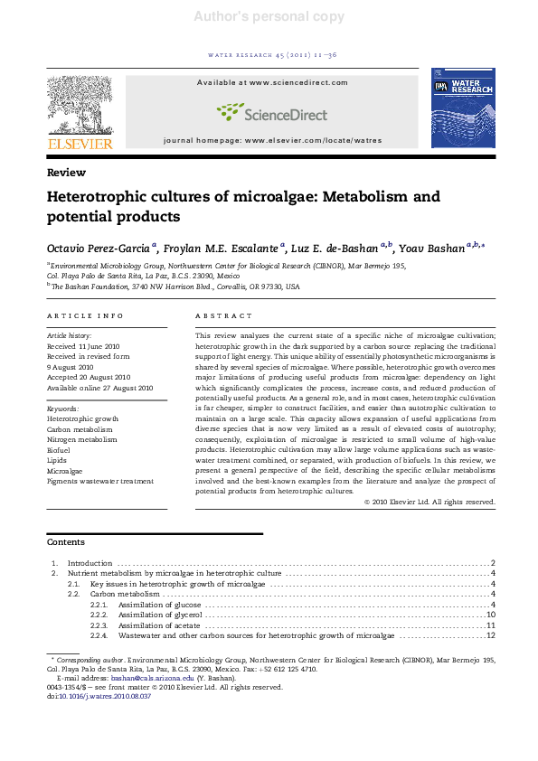 (PDF) Heterotrophic cultures of microalgae: metabolism and potential ...