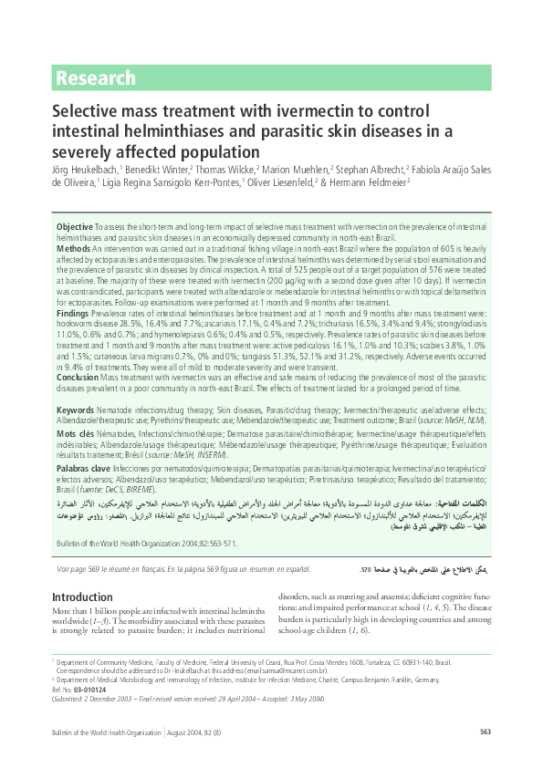 (PDF) Selective mass treatment with ivermectin to control intestinal ...