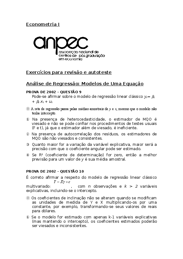 (DOC) Exercícios ANPEC