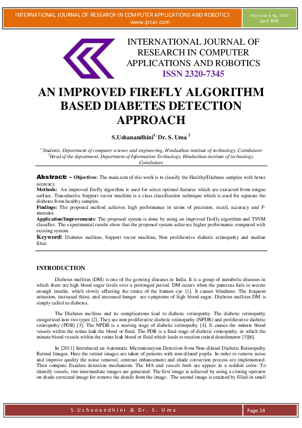 (PDF) AN IMPROVED FIREFLY ALGORITHM BASED DIABETES DETECTION APPROACH ...