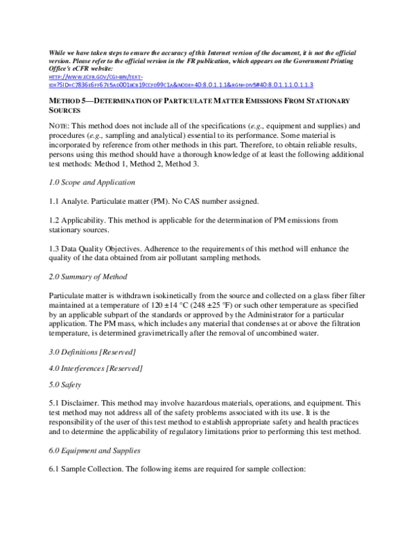 (PDF) METHOD 5—DETERMINATION OF PARTICULATE MATTER EMISSIONS FROM ...