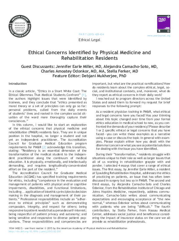 (PDF) Ethical Concerns Identified by Physical Medicine and ...