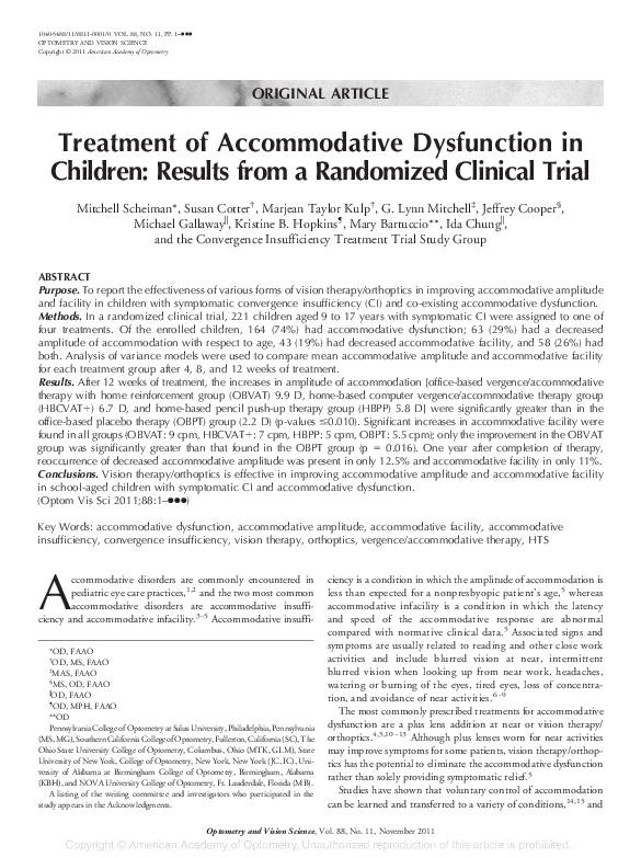 (PDF) Treatment of Accommodative Dysfunction in Children: Results from ...