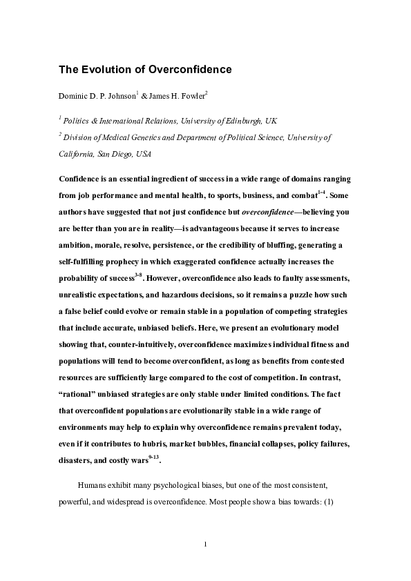 (PDF) The evolution of overconfidence