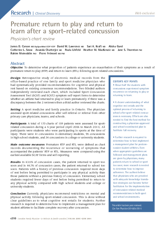 (PDF) Premature return to play and return to learn after a sport ...