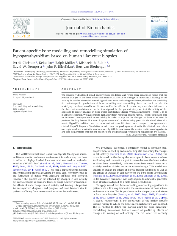 (PDF) Patient-specific bone modelling and remodelling simulation of hypoparathyroidism based on ...