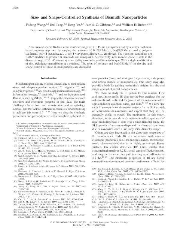 (PDF) Size- and Shape-Controlled Synthesis of Bismuth Nanoparticles