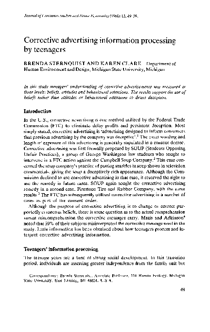 (PDF) Corrective advertising information processing by teenagers