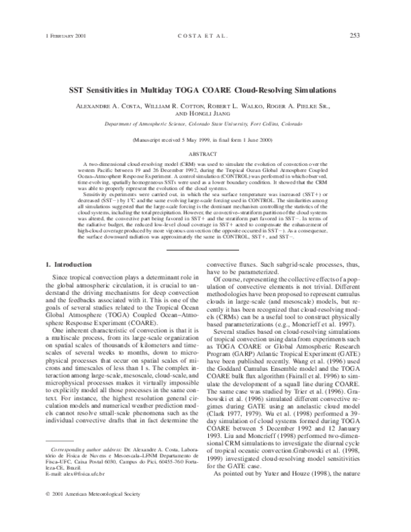 (PDF) SST Sensitivities in Multiday TOGA COARE Cloud-Resolving Simulations