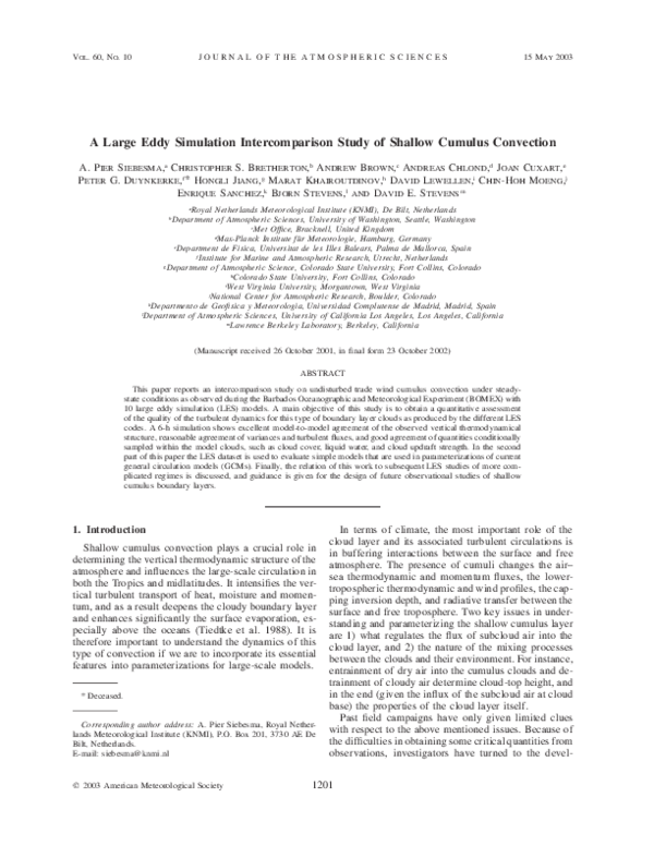 (PDF) A Large Eddy Simulation Intercomparison Study of Shallow Cumulus Convection