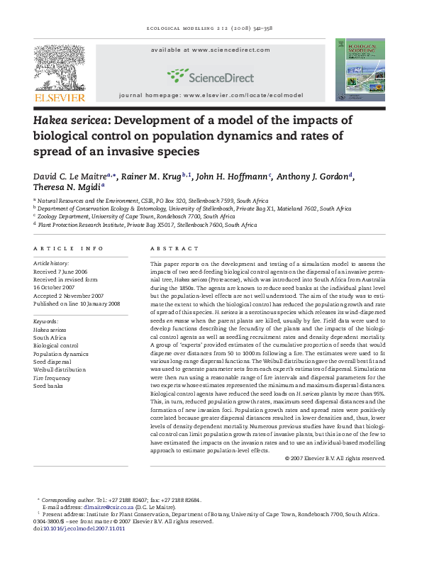 (PDF) Hakea sericea: Development of a model of the impacts of ...