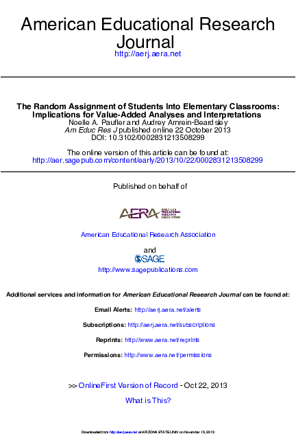 (PDF) The Random Assignment of Students Into Elementary Classrooms ...
