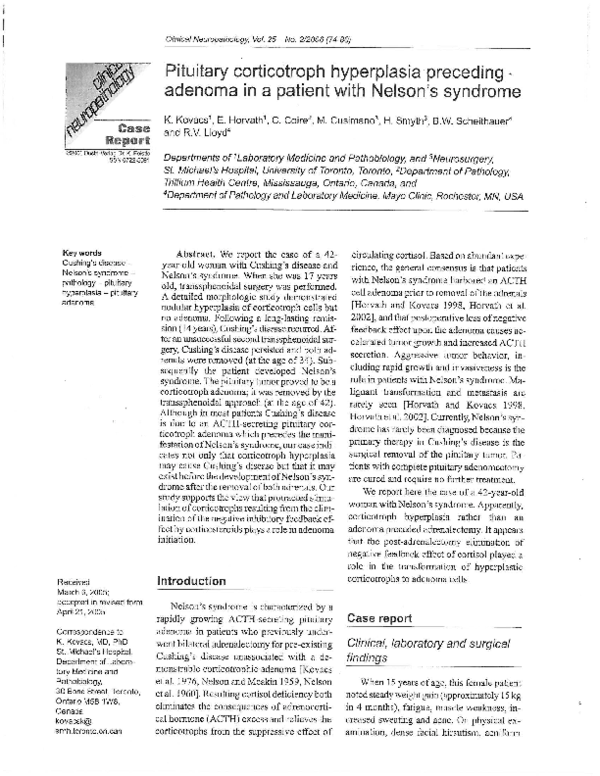 (PDF) Pituitary corticotroph hyperplasia preceding adenoma in a patient ...