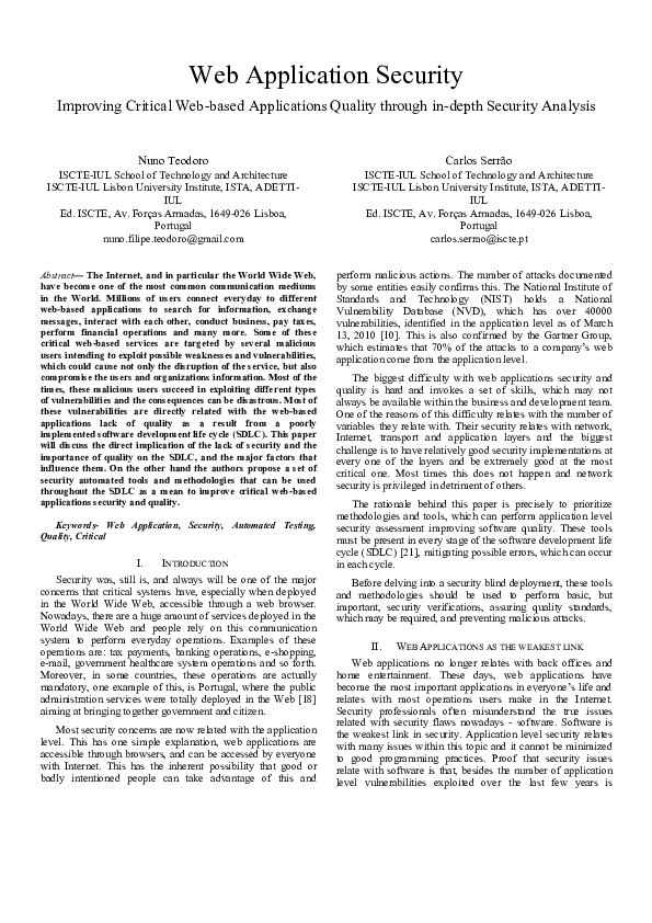 (PDF) Web application security: Improving critical web-based ...