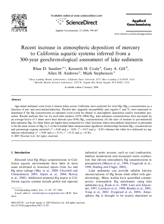 Pdf Historical Trends Of Mercury Deposition In Adirondack Lakes