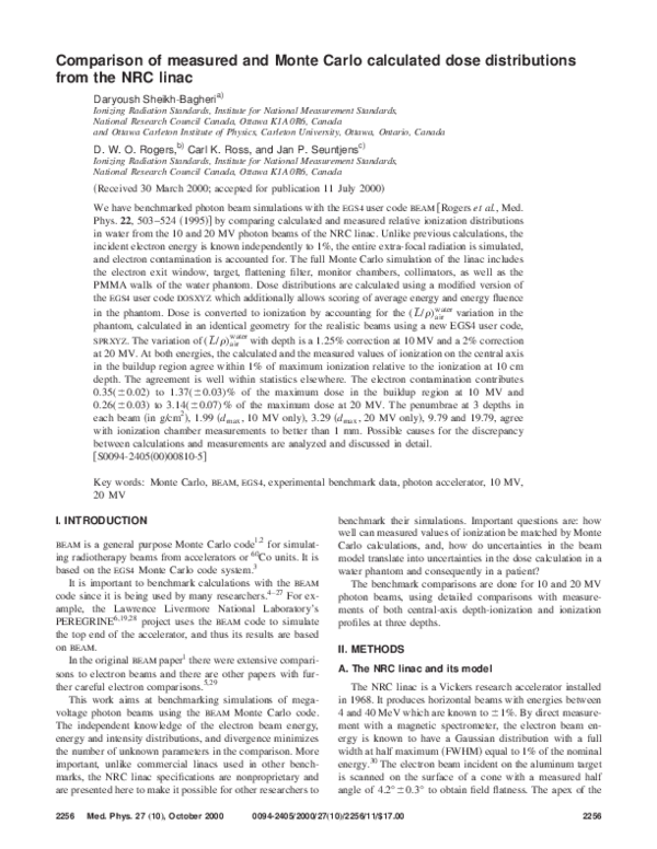 (PDF) Comparison of measured and Monte Carlo calculated dose distributions from the NRC linac