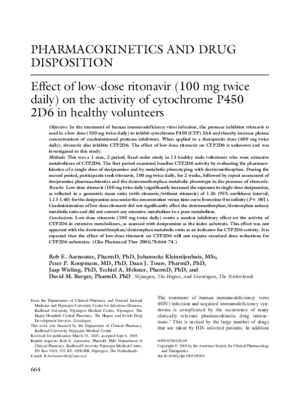 (PDF) Effect of low-dose ritonavir (100 mg twice daily) on the activity of cytochrome P450 2D6 ...