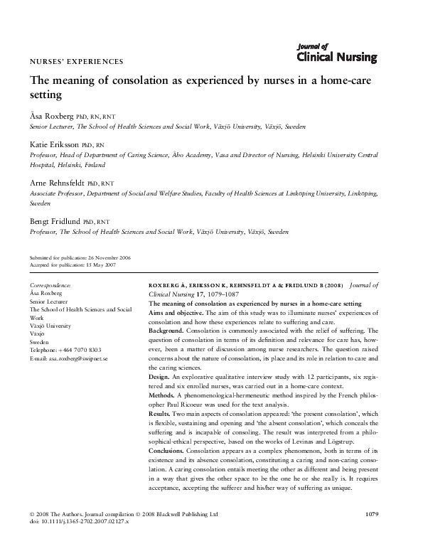 (PDF) The meaning of consolation as experienced by nurses in a home ...