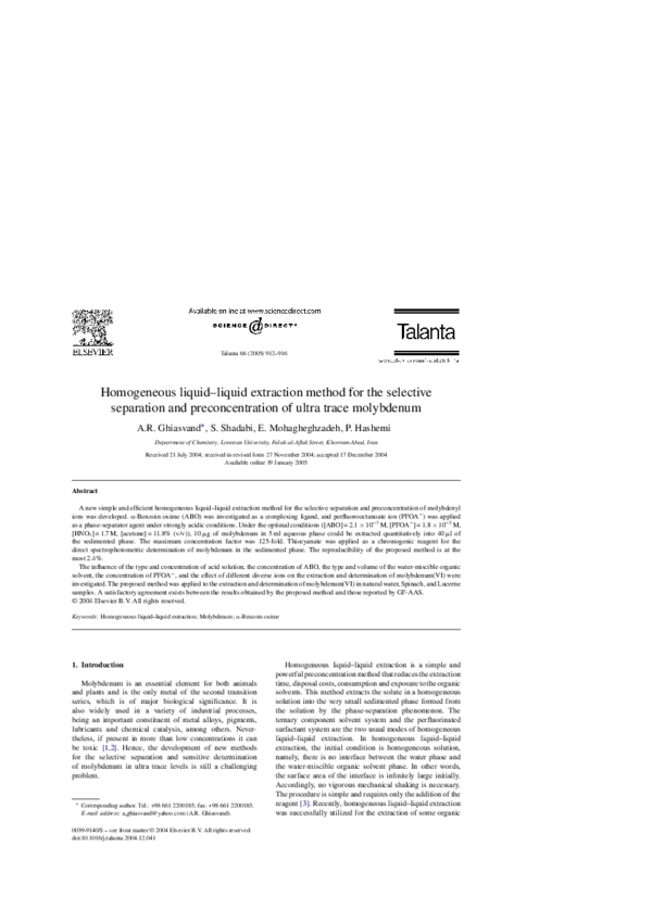 Pdf Homogeneous Liquid Liquid Extraction Method For The Selective