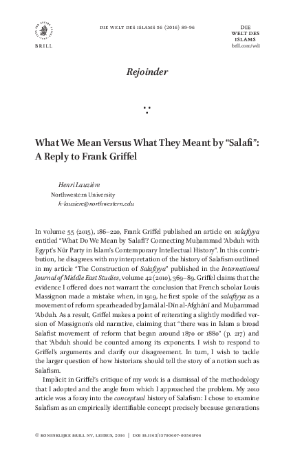 (PDF) What We Mean Versus What They Meant by "Salafi": A Reply to Frank ...